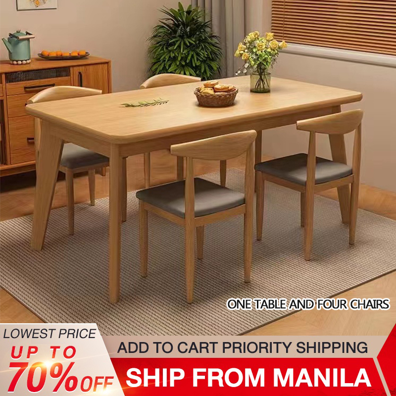 Navia log table and chairs solid wood dining table home small modern ...