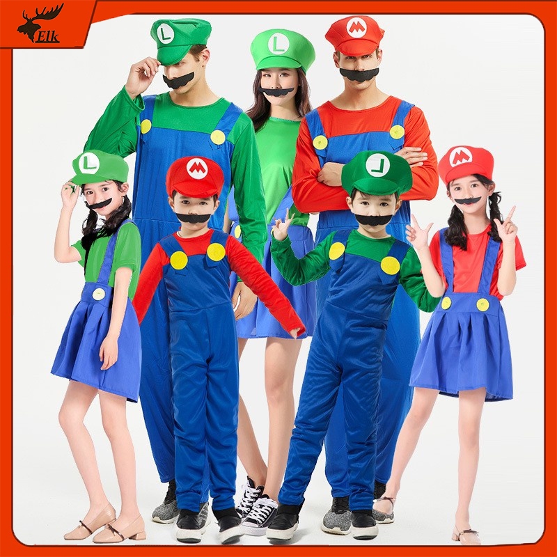 Super Mario Costume for Kids Boy Adult Men women costume jumpsuit Mario ...