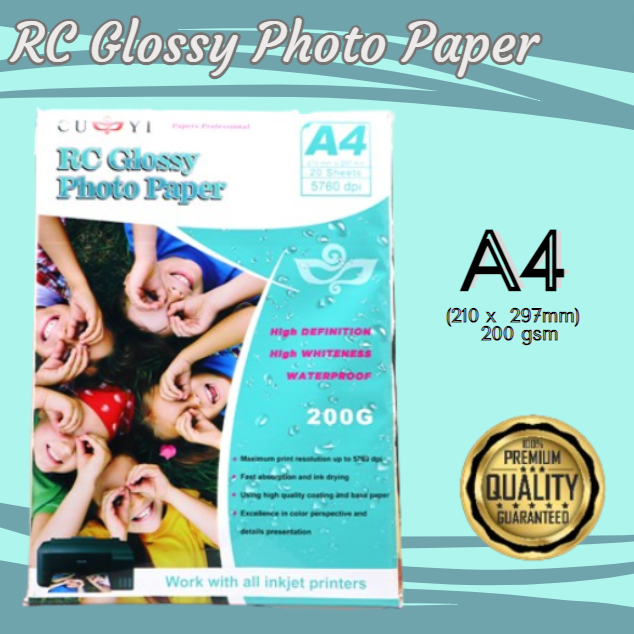 200gsm CUYI RC High Glossy Photo Paper A4 (20 sheets / pack) NO BACK ...