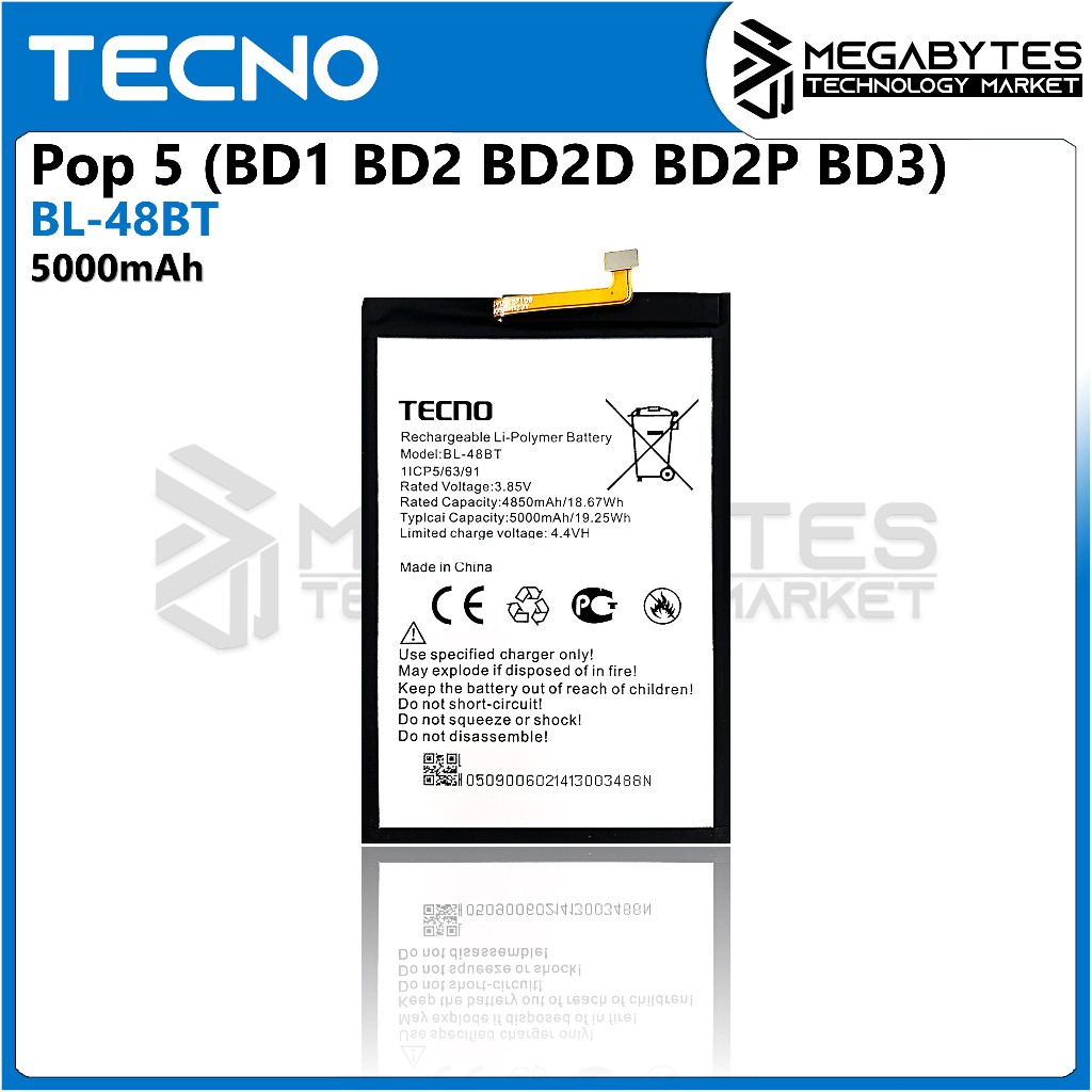 Megabytes Battery for Tecno Pop 5 | BD2 BD2P BD3 BD1 BD2D BL-48BT ...