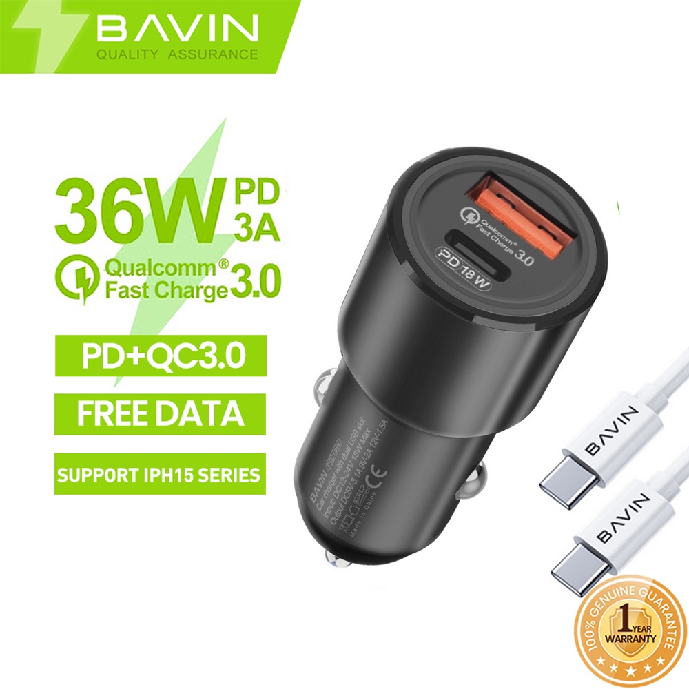 BAVIN PC329 USB + Type-C Port 36W Fast Charging Car Charger Widely ...