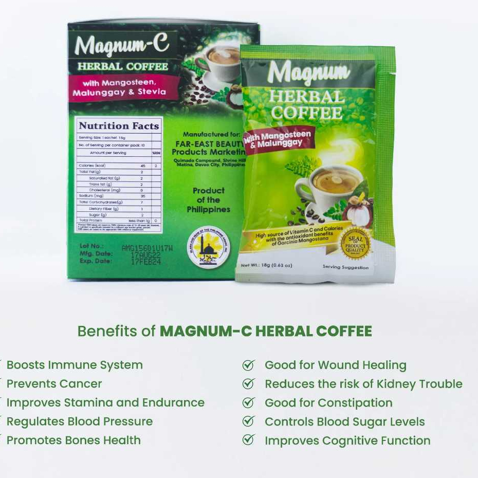 Magnum-C herbal coffee 1box 10 sachet with mangosteen, malunggay and ...