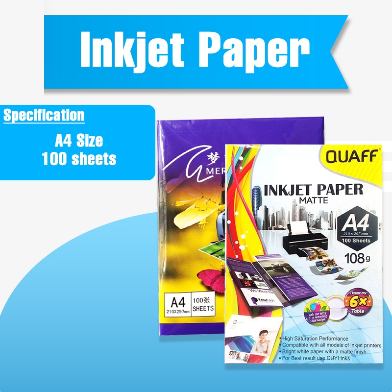 108GSM Matte Inkjet Paper A4 Size (100 sheets / pack) | Shopee Philippines