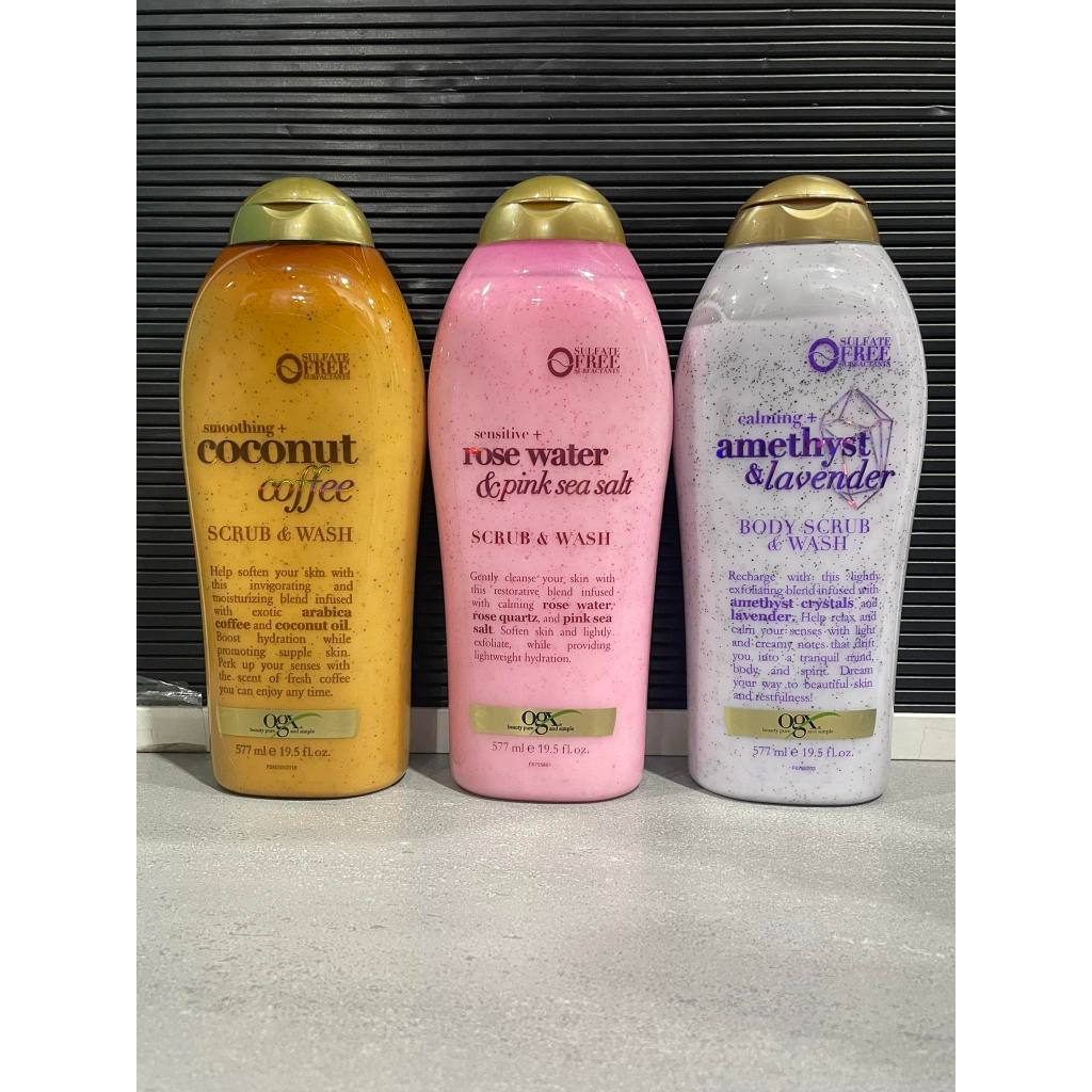 OGX Coconut Coffee/Amethyst&lavender/Rose Water &Pink Sea Salt Scrub ...