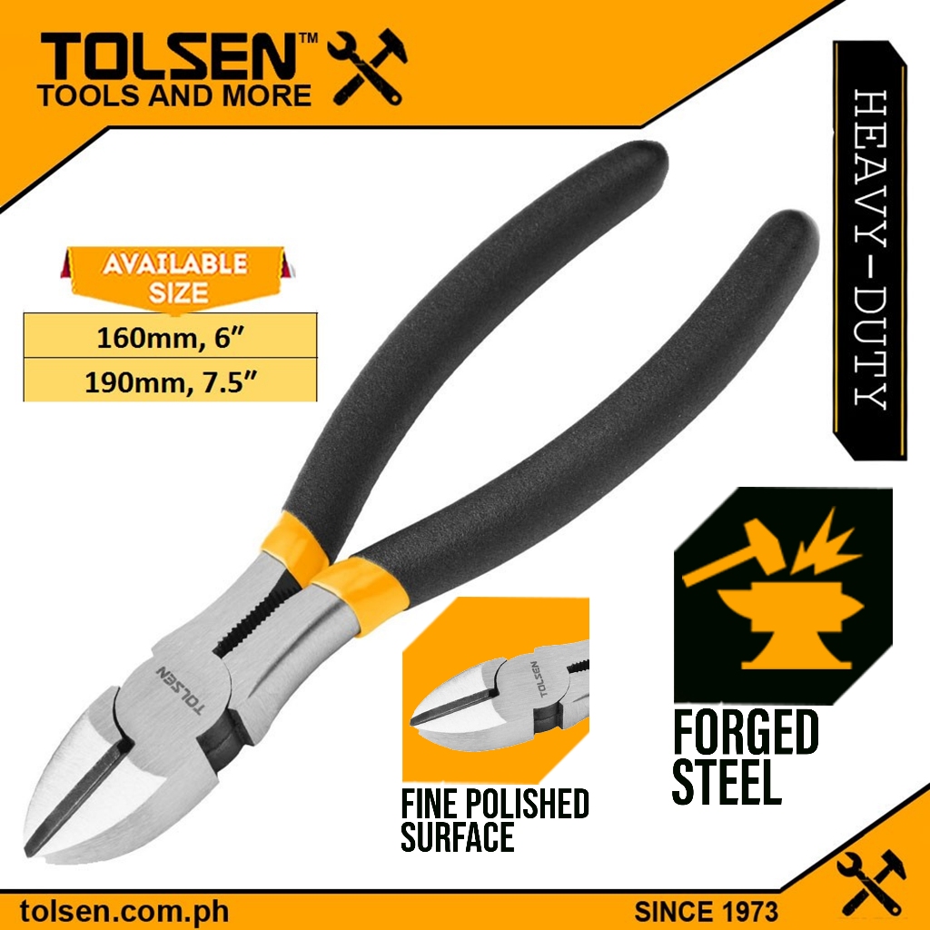 Tolsen Diagonal Cutting Pliers [ONLINE EXCLUSIVE] (6" | 7.5") Dipped Non Slip Handle | Shopee ...