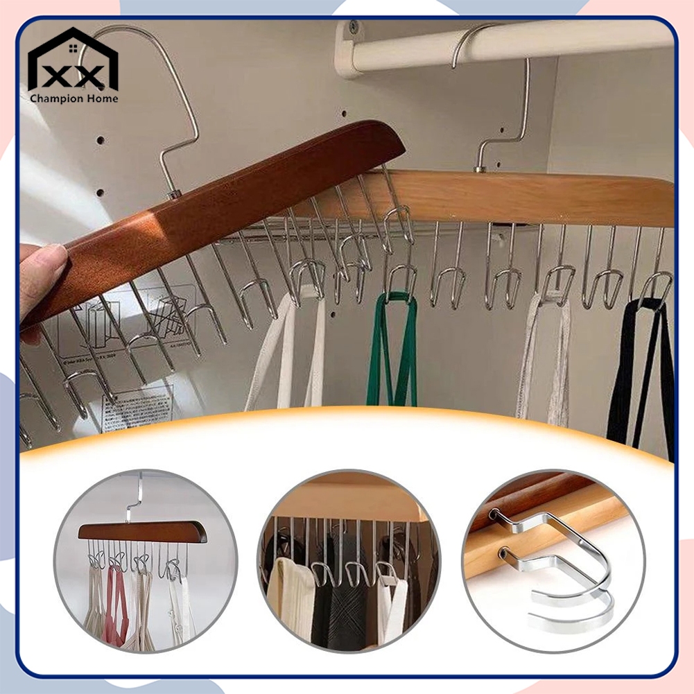 8 Hooks Non-Slip Solid Wood Hanger Space Saving Woman Bra Hanger Man ...
