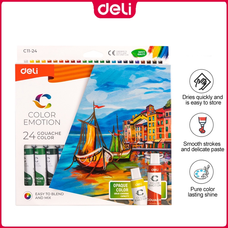 Deli 5/12/24PCS 12ml Acrylic Paint Tube Watercolor Painting Kit EC11 ...