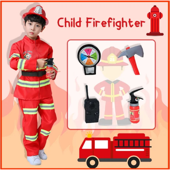 9Pcs Kids Firefighter Costume Uniform Sam Firefighter Costume Harness ...