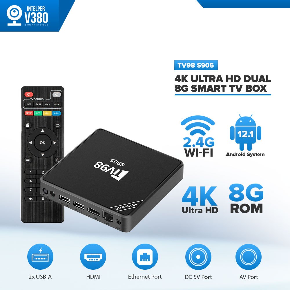 Intelper TV98 Amlogic S905 4K HD 1+8GB Smart TV Box 2.4GHz WiFi Android 12 TV Receiver Set Top ...