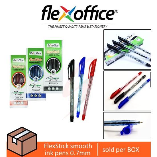 (per 10 BOX) FlexStick Smooth Ink Ball pen 0.7mm | Black, Blue, Red ...