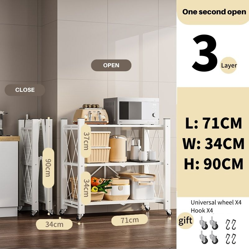 3-5Layer Kitchen Rack organizer Folding Racks Rack Shelves With Wheels ...
