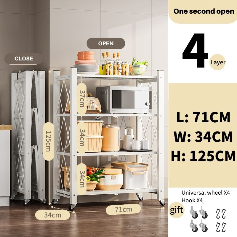 3-5Layer Kitchen Rack organizer Folding Racks Rack Shelves With Wheels ...