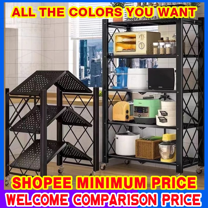 【Foldable】Kitchen Rack Organizer Metal Rack Organizer Rack With Wheels ...