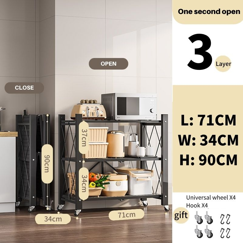 【Foldable】Kitchen Rack Organizer Metal Rack Organizer Rack With Wheels ...