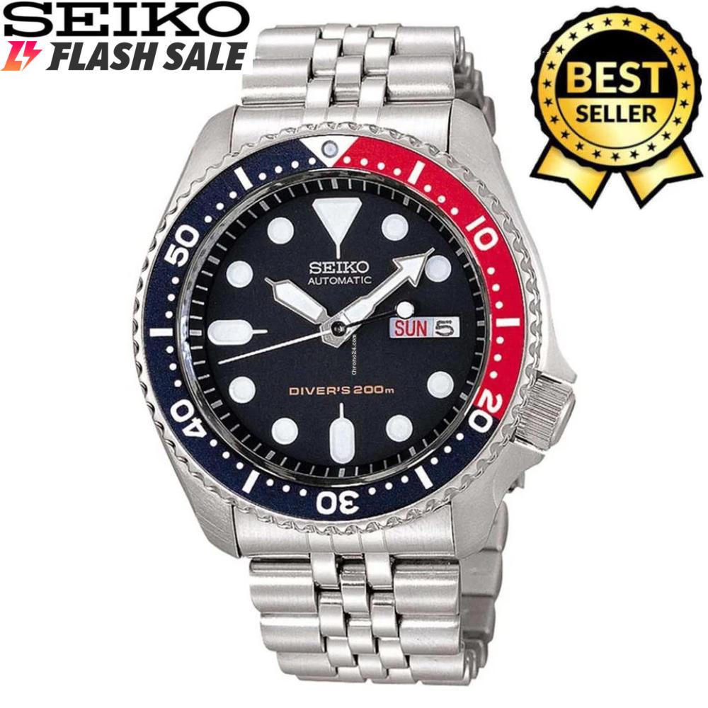 Seiko SKX Day & Date Diver's Red Black Dial Stainless Steel Band Watch ...