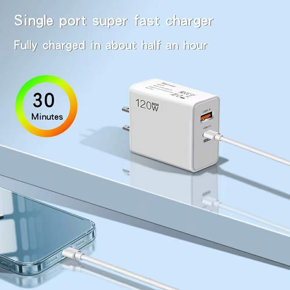 120W Dual Port Fast Charger TYPE-C USB Flash Charging Adoptor QC 3.0 5. ...