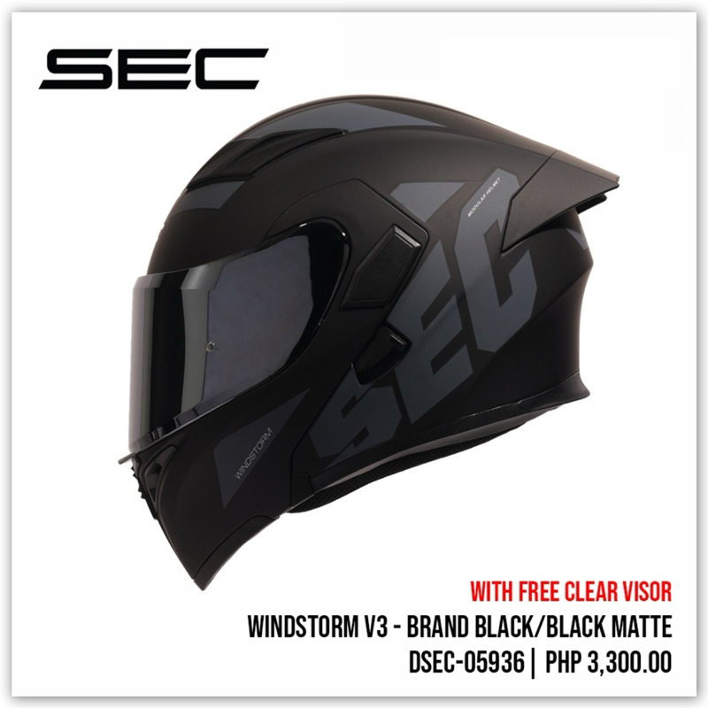 sec new windstorm v3 modular & dual visor helmet with free clear visor ...