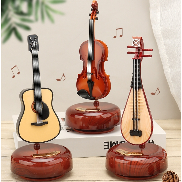 Vintage guitar, violin, eight tone box, rotating music box, birthday ...