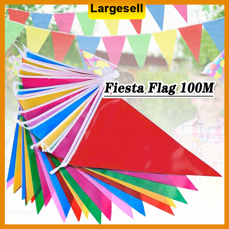 100M Colorful Triangle Flag Multicolored Fiesta Flag String Banner ...