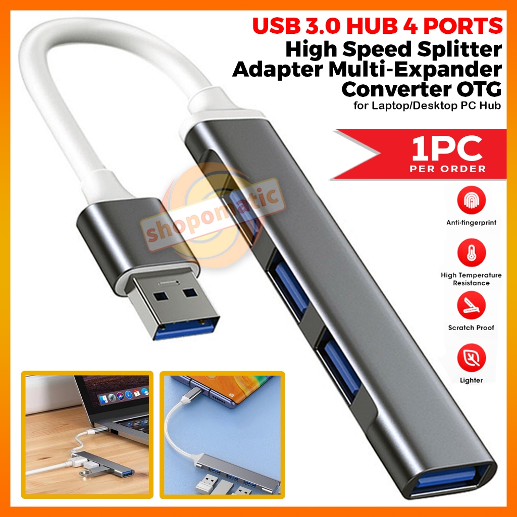 🟧USB Hub 3.0 USB 4-Port Multi-Splitter Adapter OTG High Speed for PC ...