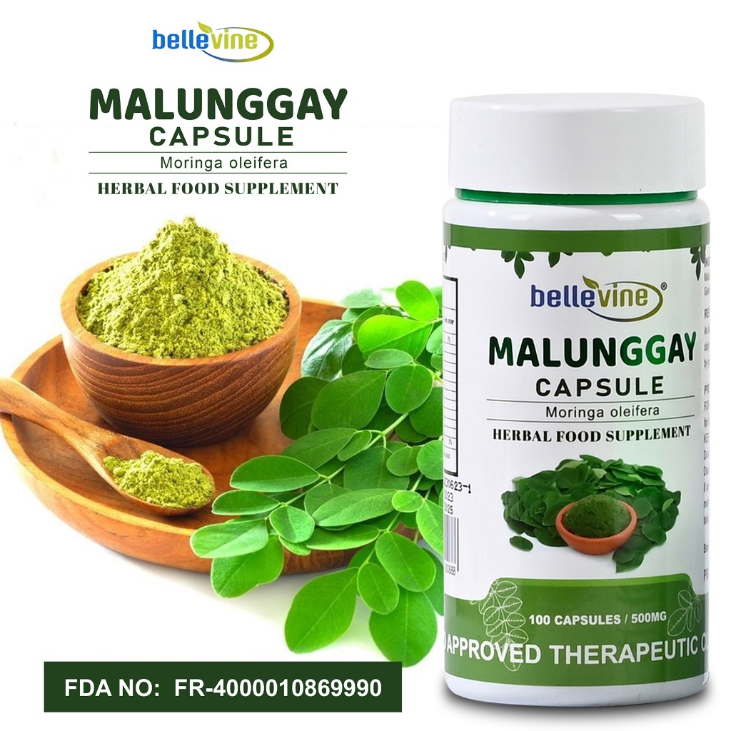 Authentic Malunggay Supplement Capsules 500mg Bottle of 100 (Moringa ...