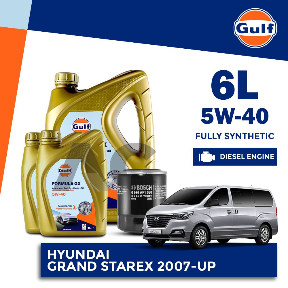 GULF CHANGE OIL BUNDLE FOR HYUNDAI GRAND STAREX 2007-PRESENT 5W-40 6L ...