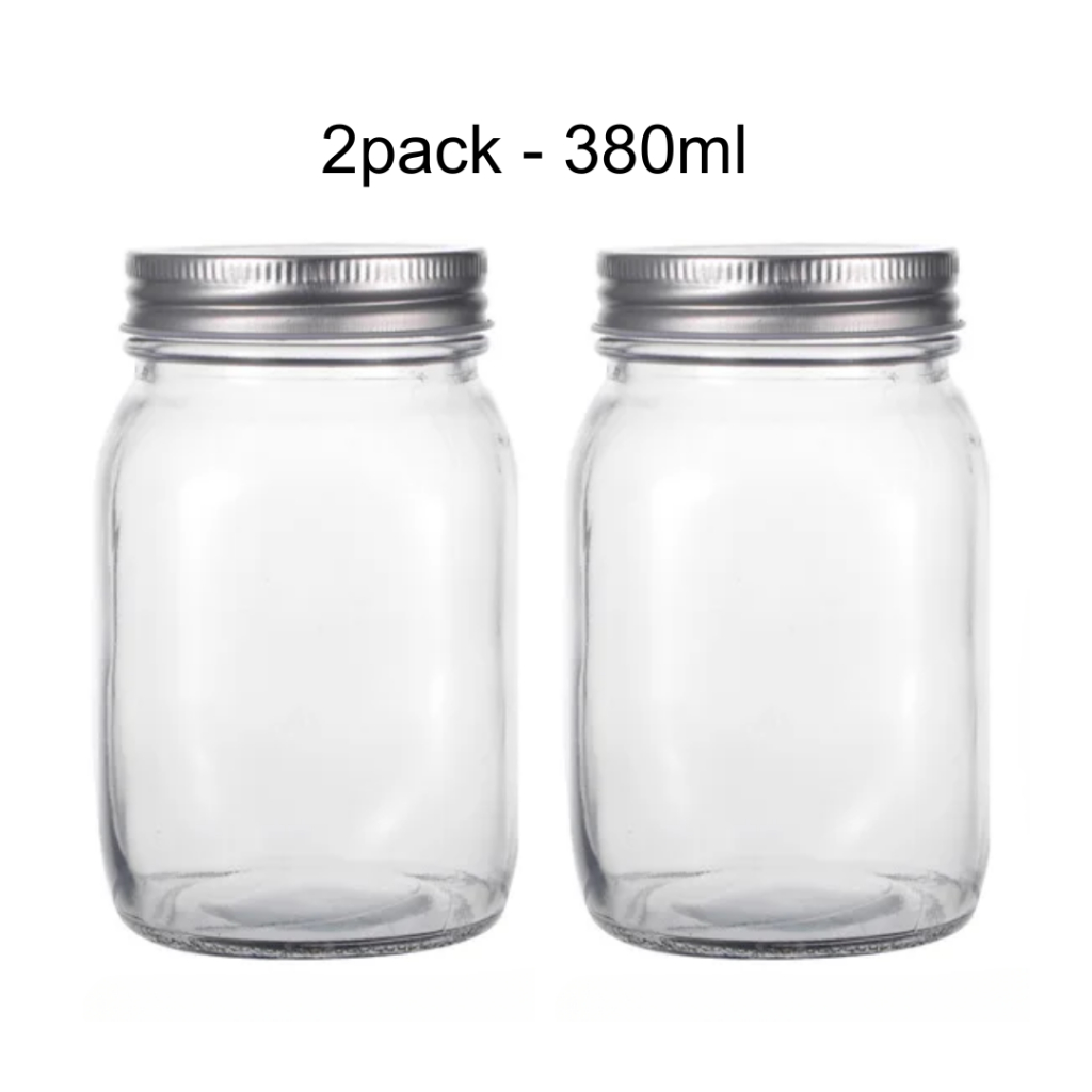 2pack Square Glass Mason Jar 380ml Wide mouth Canning Food Storage Jars ...