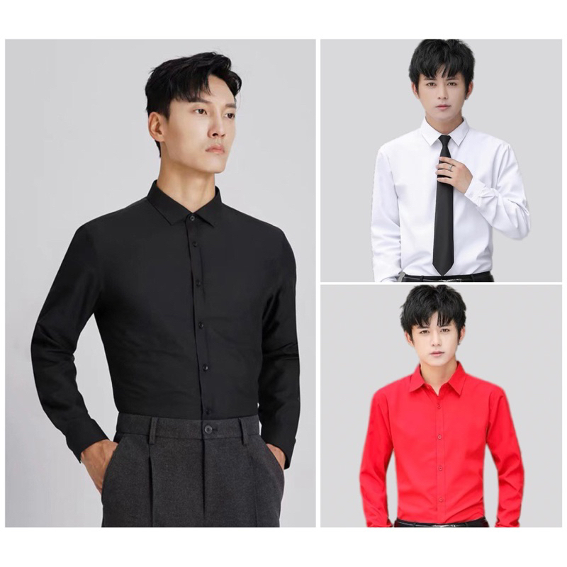 Long Sleeve Polo Black Shirt for Men Work Shirts Classic Korean Man Plain Fashion Business ...