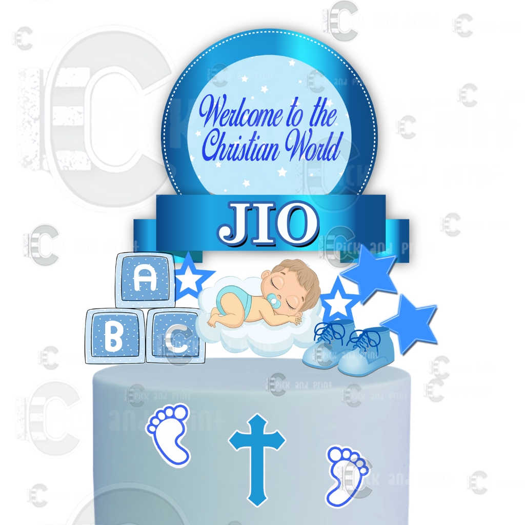 Personalized / Customized Christening Baptismal Baby Boy Theme Cake ...