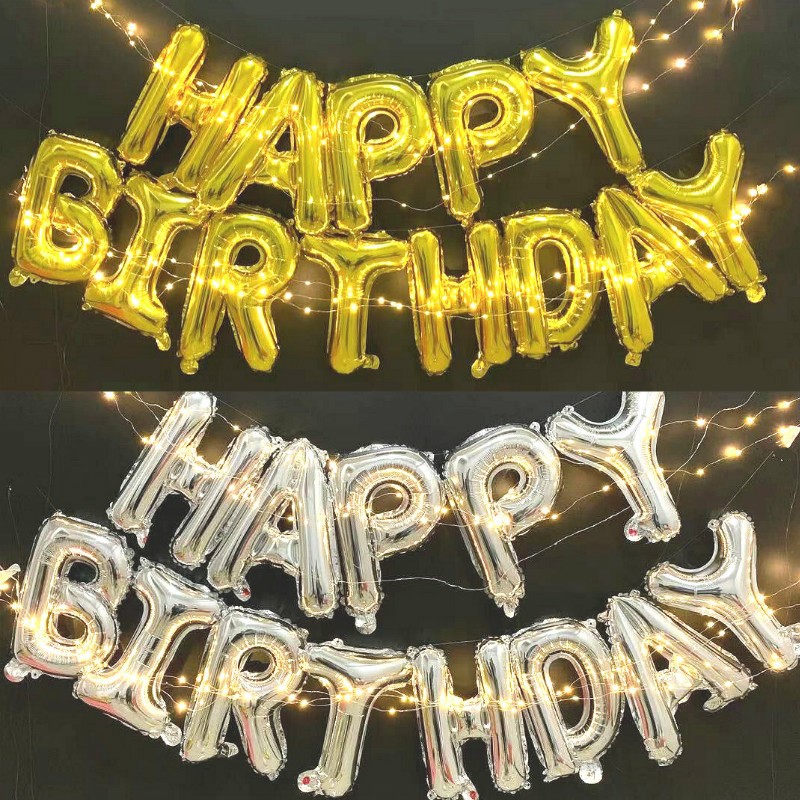 16 Inch Happy Birthday Foil Balloon Letter Banner With LED Light ...