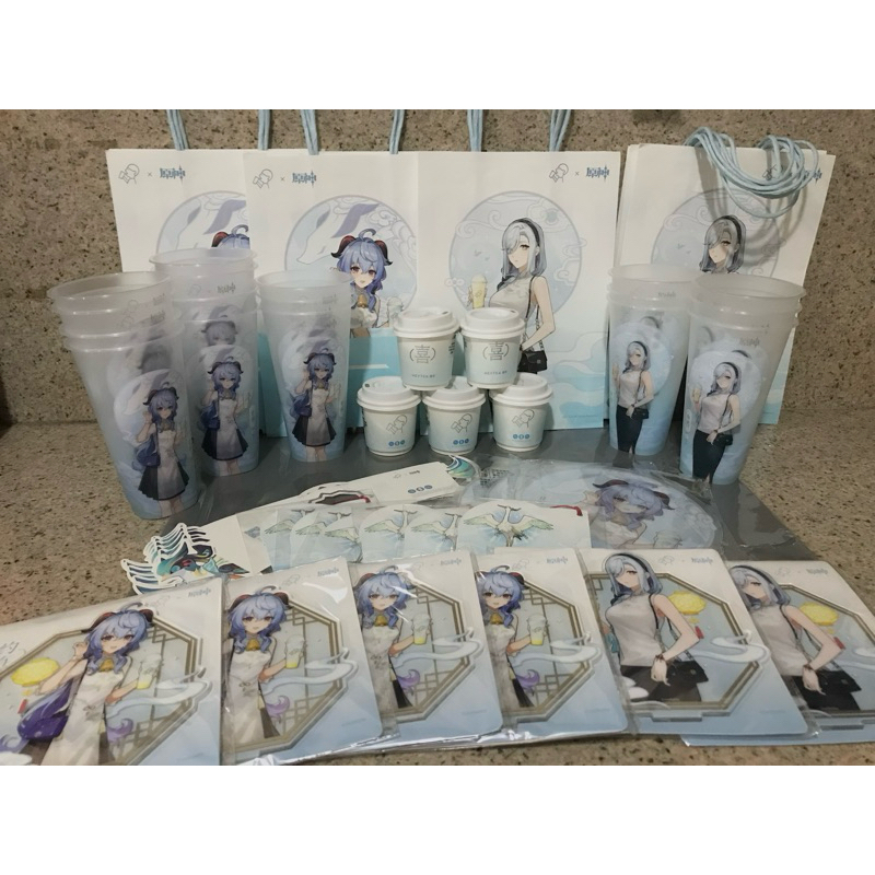 HeyTea x Genshin Impact Collab ( Fans, paper bag, cup holder, stickers ...