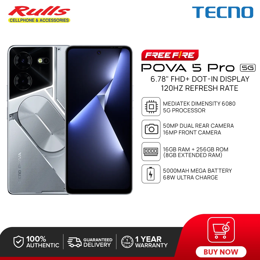 Tecno Pova 5 Pro 5G Smartphone | 16GB RAM (8GB Extended) + 256GB ROM ...