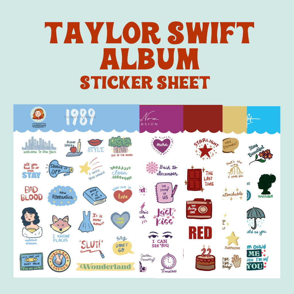 Taylor Swift Album Sticker Sheet | Kiss Cut | Vinyl Glitter Waterproof ...
