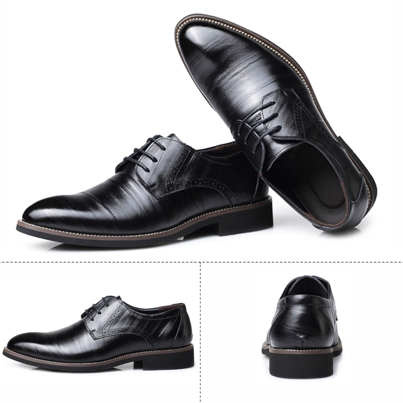 CHRISTEN Men's black business leather pointed toe shoes leather shoes ...
