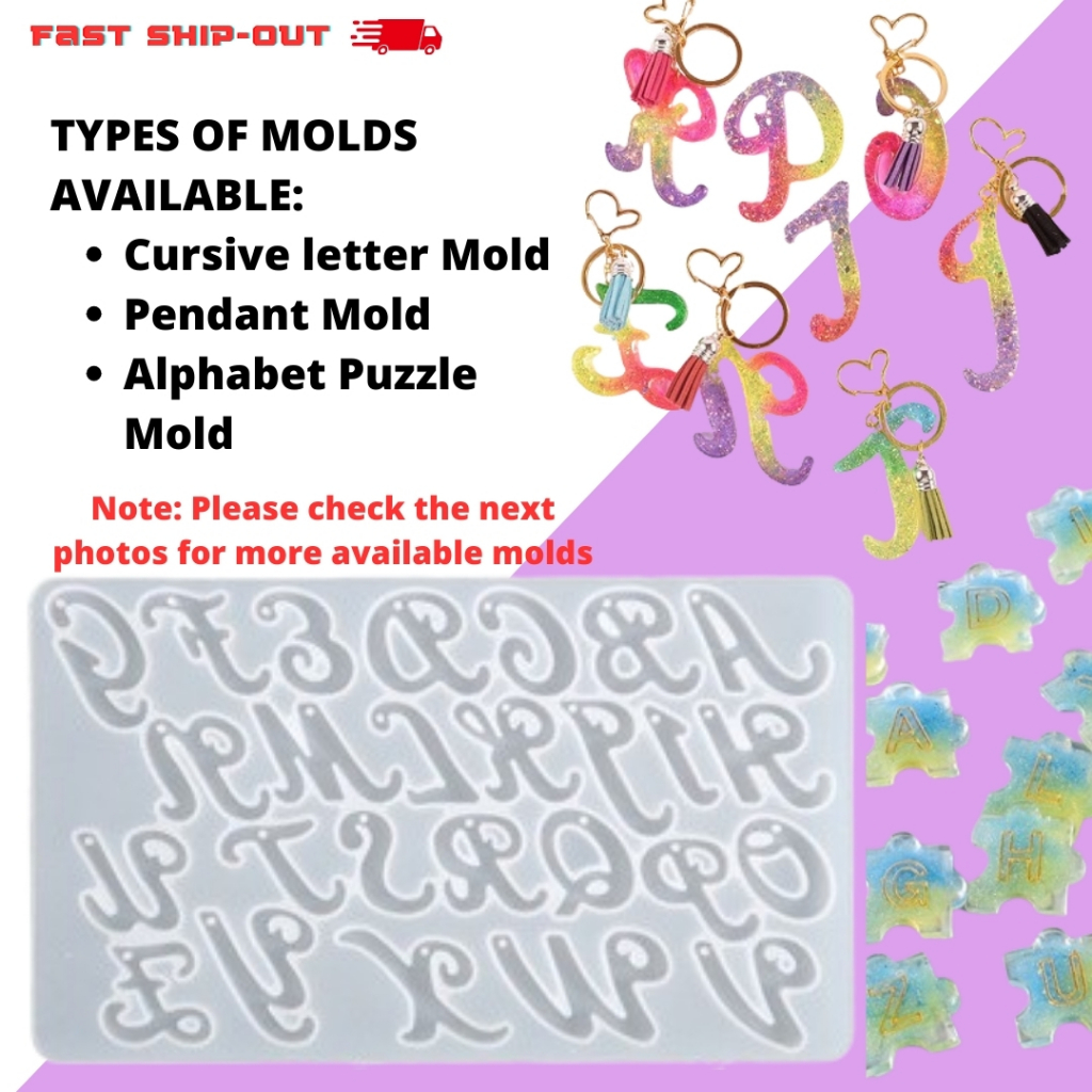 Alphabet Puzzle Jigsaw Silicone Mold Letter Number Oval Pendant Cursive ...