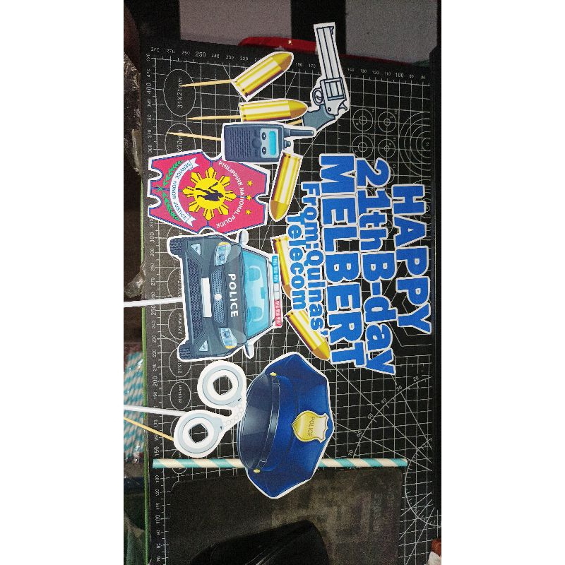 customized photo Printed cake toppers policeman themed blue | Shopee ...