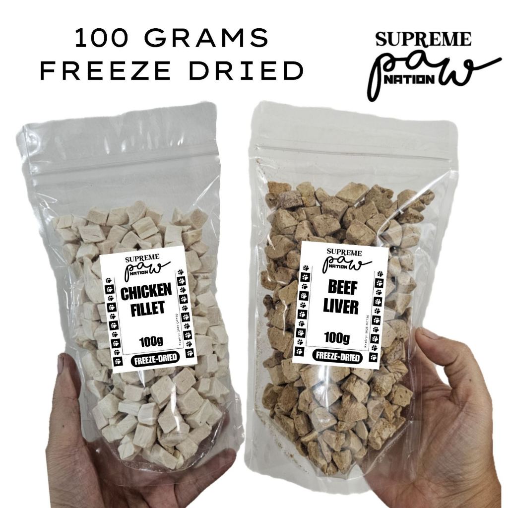 100/40g FREEZE DRIED BEEF CHICKEN DUCK LIVER SALMON MEAT CUBES PURE ...