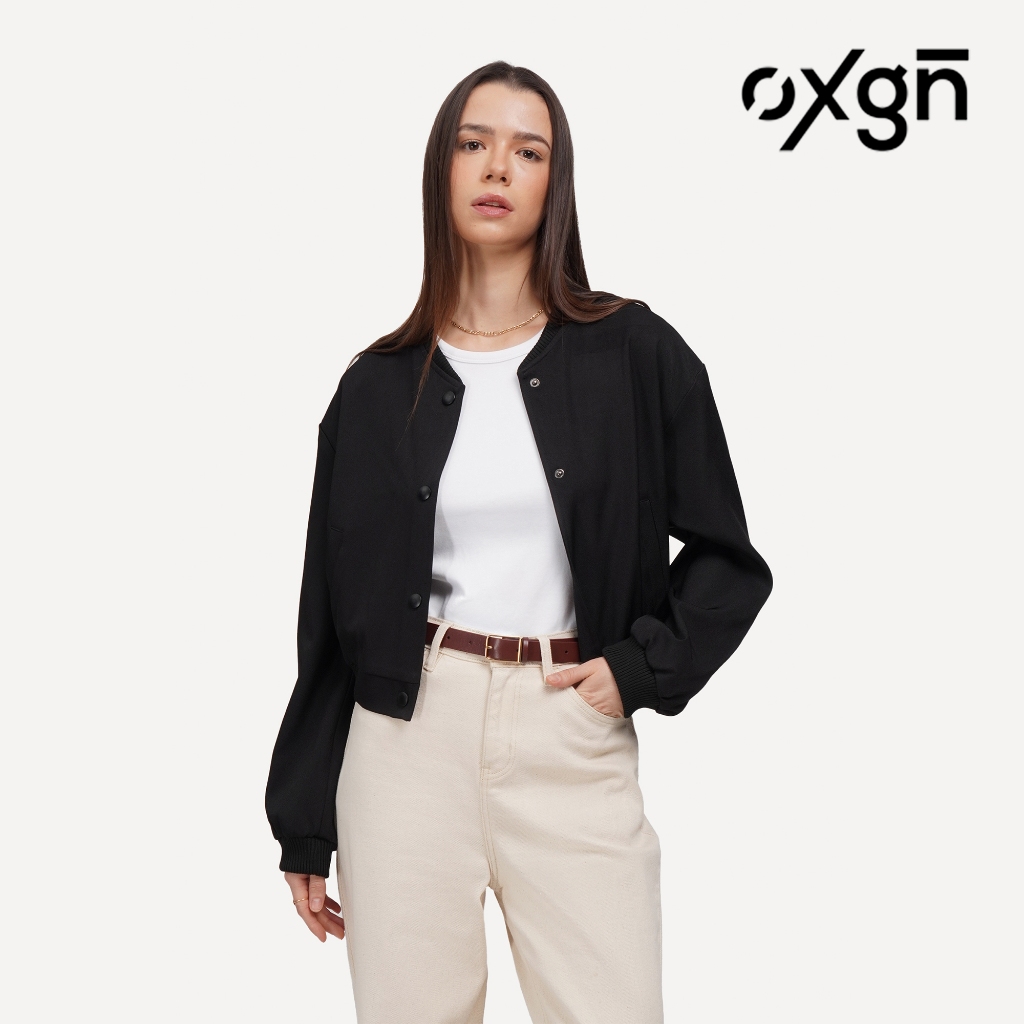 OXGN Cropped Bomber Jacket For Women (Black) | Shopee Philippines