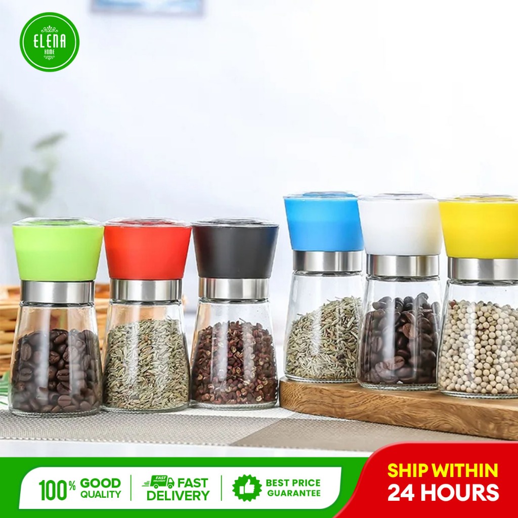 Elena Home Mill Grinder Seasoning Glass Salt Pepper Spice Container ...