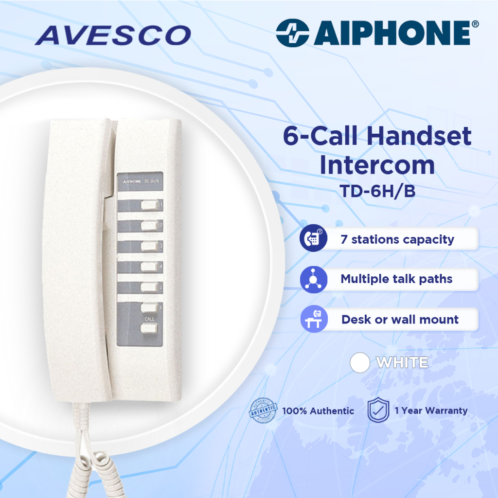 Aiphone | TD-6H/B | 6-Call Handset Intercom Station-select break-in ...