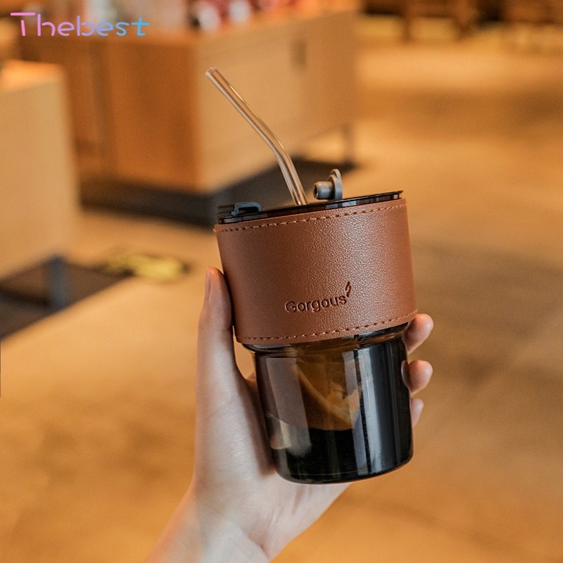 Glass Straw Cup Coffee Mug with Lid Tumbler Hot Cold Milk Tea Cup Water ...