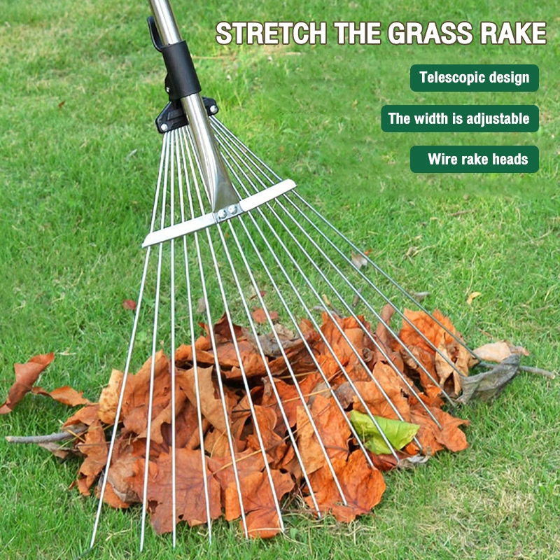 Garden grass rake, 15 tooth carbon steel garden rake, flat ground leaf ...