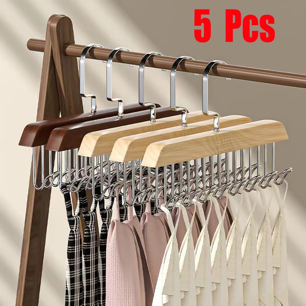 8 Hooks Non-Slip Solid Wood Hanger Space Saving Woman Bra Hanger Man ...
