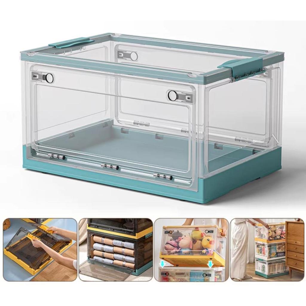 Foldable Storage Box Organizer Clothes Storage Transparent Double Doors ...
