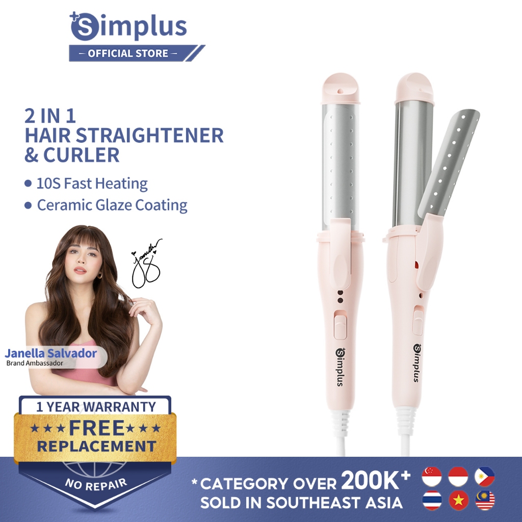 Simplus 2 in 1 Hair Straightener & Curler Ceramic Glaze Coating JFBA009 ...