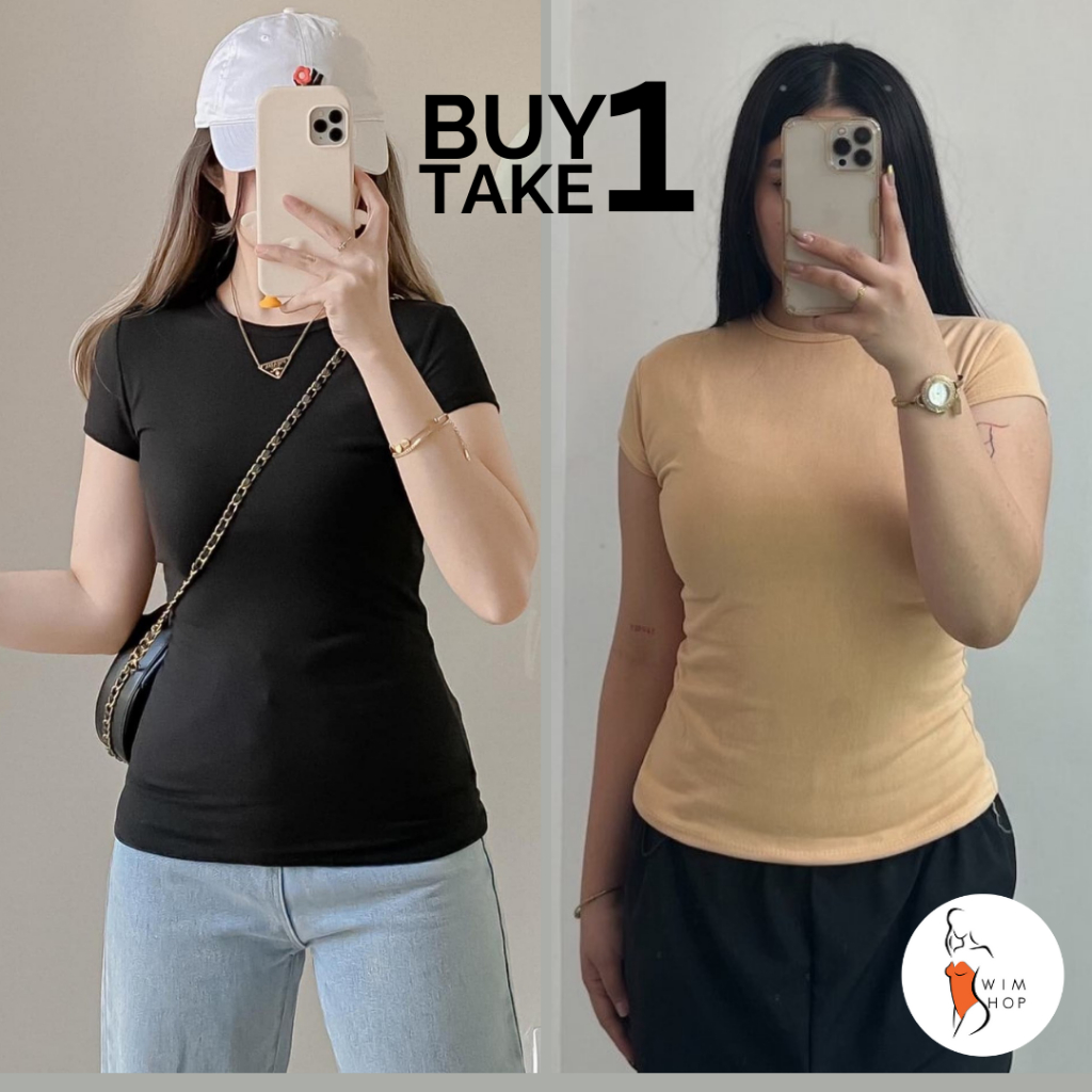 SS BUY 1 TAKE 1 Double Lining Tops Boatneck Basic Length Plain T-Shirt ...