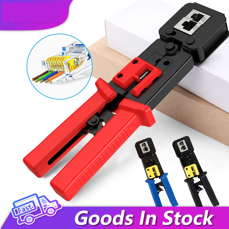 RJ45 Crimp Tool Pass Through CAT5 CAT5E CAT6 Crimper Cutter Stripper ...