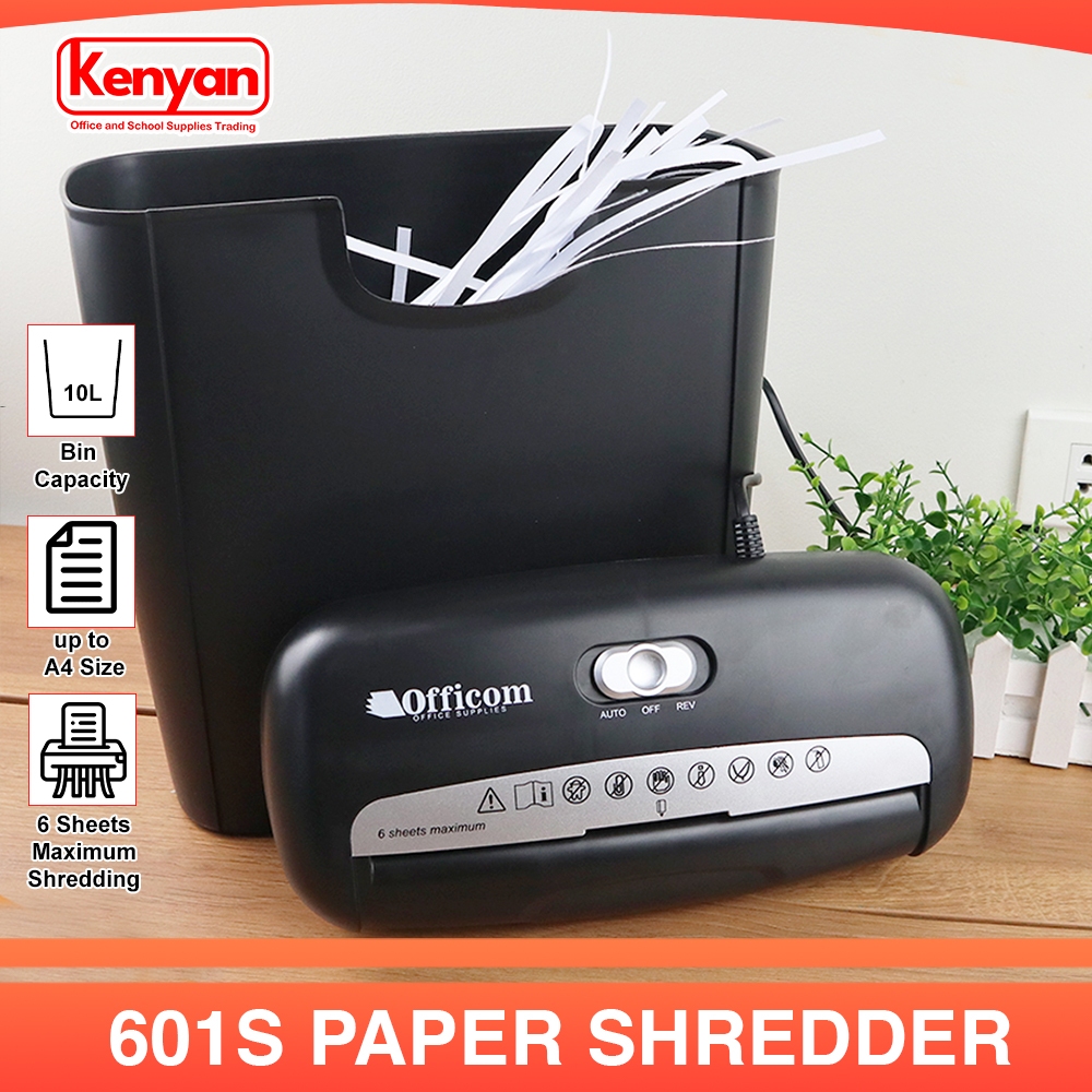 Paper Shredder 601s Strips Shredding Machine 10L Black Bin Auto/Reverse ...