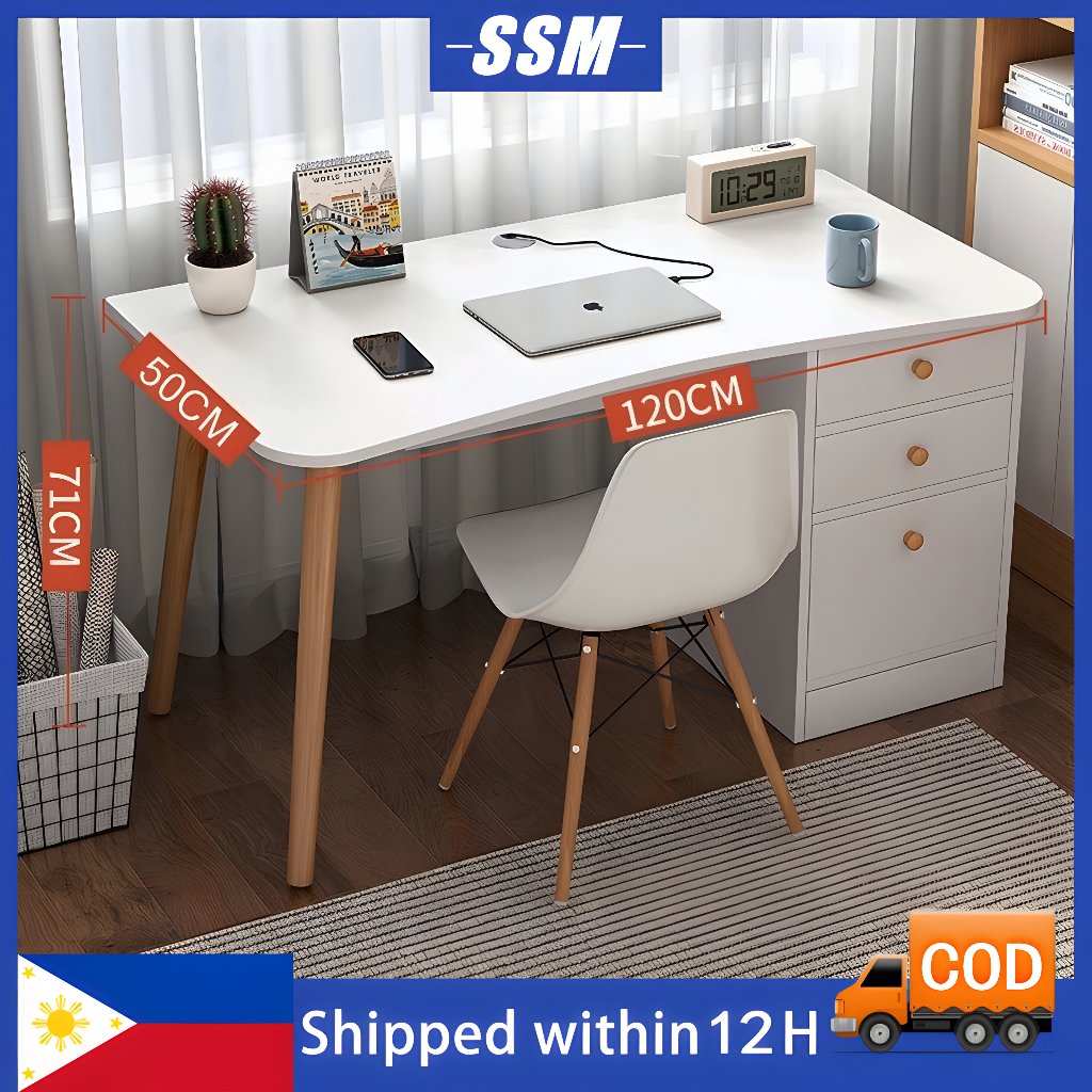 Study Table with Drawer Office Table Computer Table Desk for Home White Desk for Bedroom Student ...