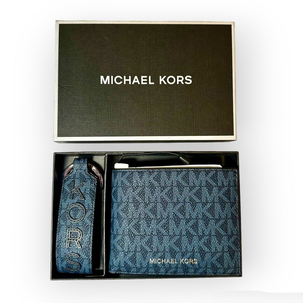 MICHAELKORS Slim Bifold with Key Fob Box Set (Admiral/Pale Blue ...